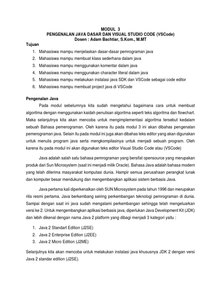 Pengenalan Java untuk Mahasiswa | PDF
