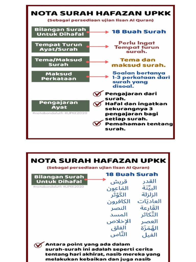 Nota Hafazan Al-Quran Upkk | PDF