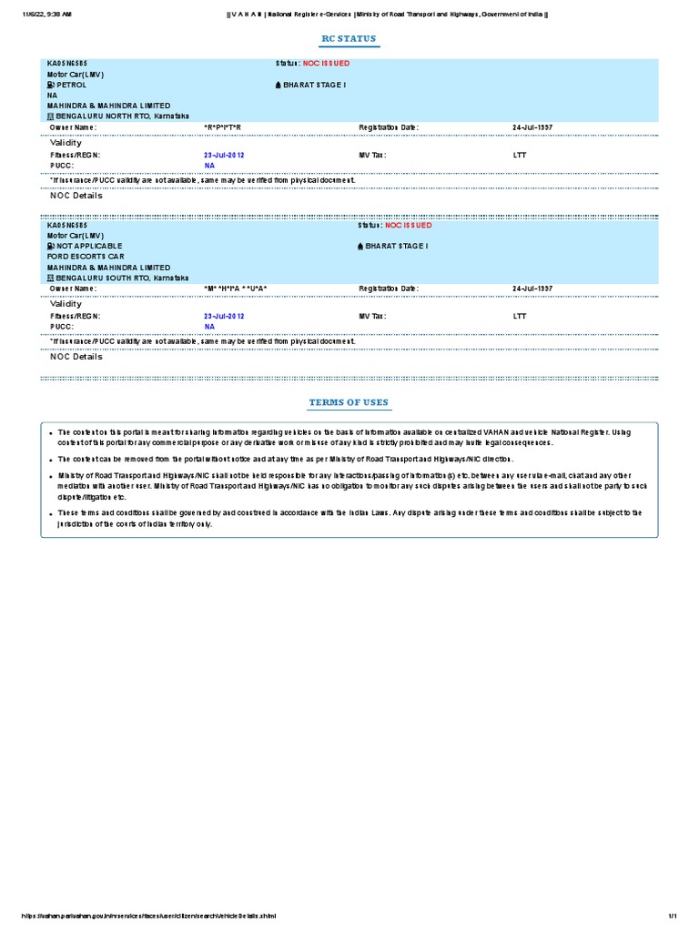 V A H A N - National Register E-Services - Ministry of Road Transport ...