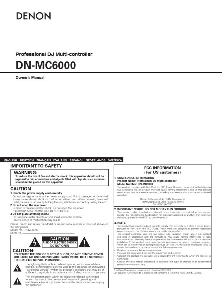DN-MC6000 Owner's Manual | PDF | Electromagnetic Interference | Radio