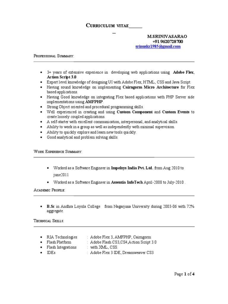 CV Srinu Flex | PDF | Apache Flex | Php CV Srinu Flex | PDF | Apache Flex | Php