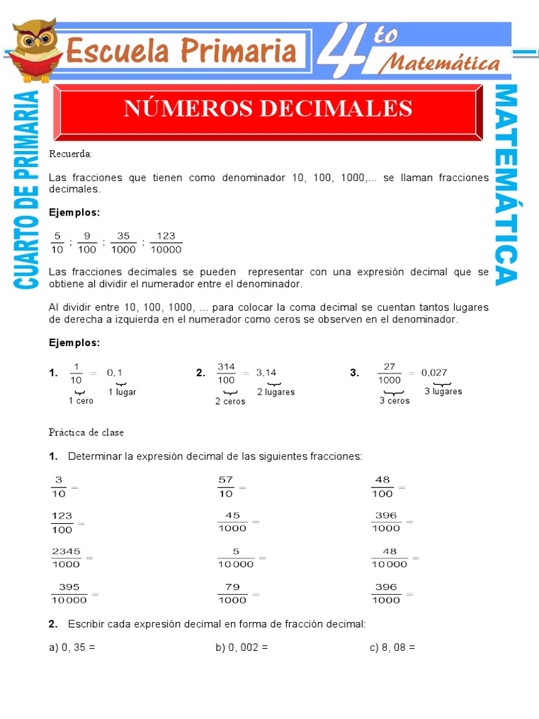 Números Decimales para Cuarto de Primaria | PDF | Decimal | Notación