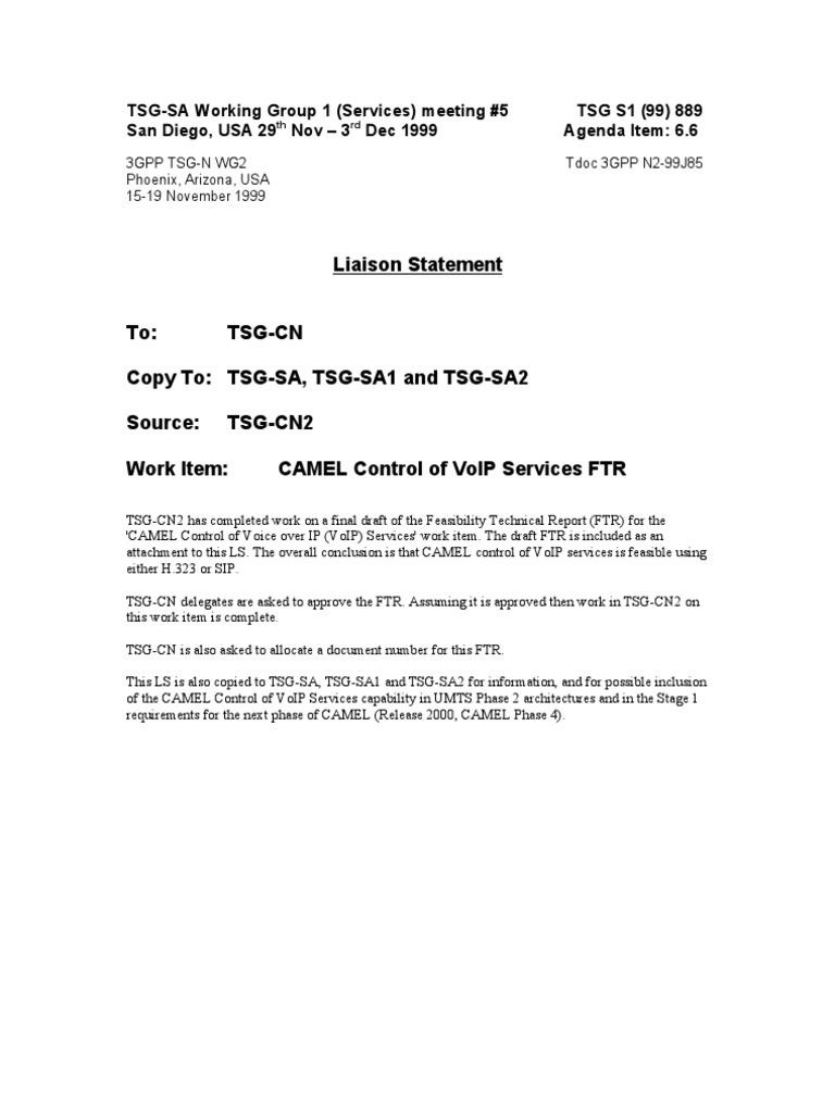 Liaison Statement | PDF | Session Initiation Protocol | Networks