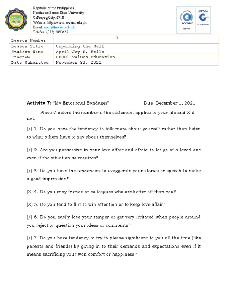 GE1 Activity7 - Bello - AprilJoy | PDF | Behavioural Sciences | Social Psychology