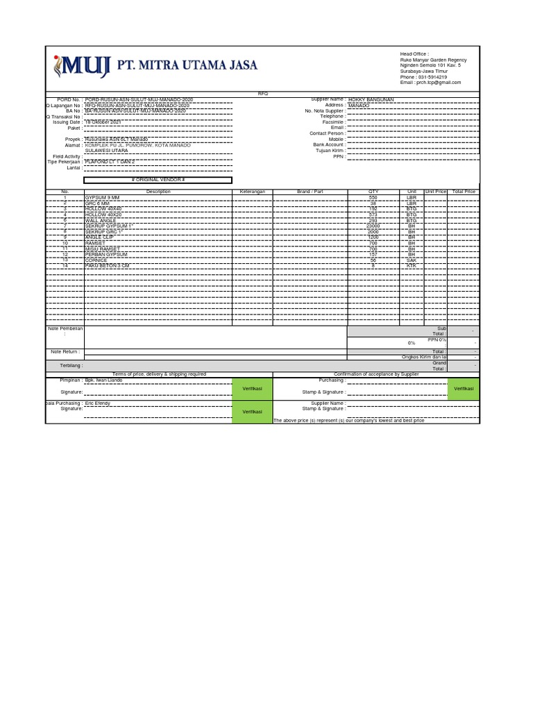 RFQ Manado 18 Oktober 2021 (Plafond LT 1 Dan 2) | PDF