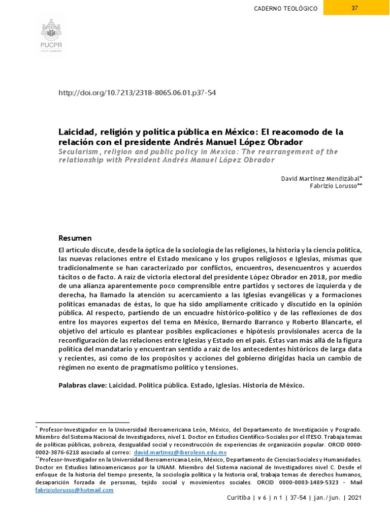 Laicidad, Religión y Política Pública en México: El Reacomodo de La ...