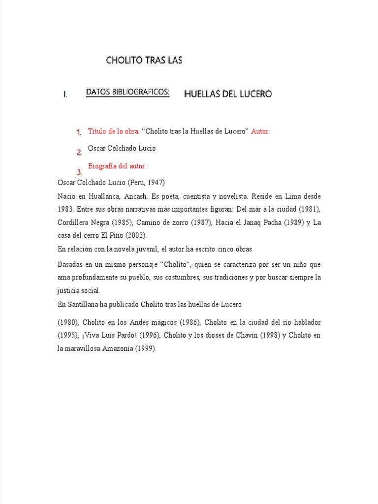 PDF Cholito Tras Las Huellas Del Lucero Analisis | PDF