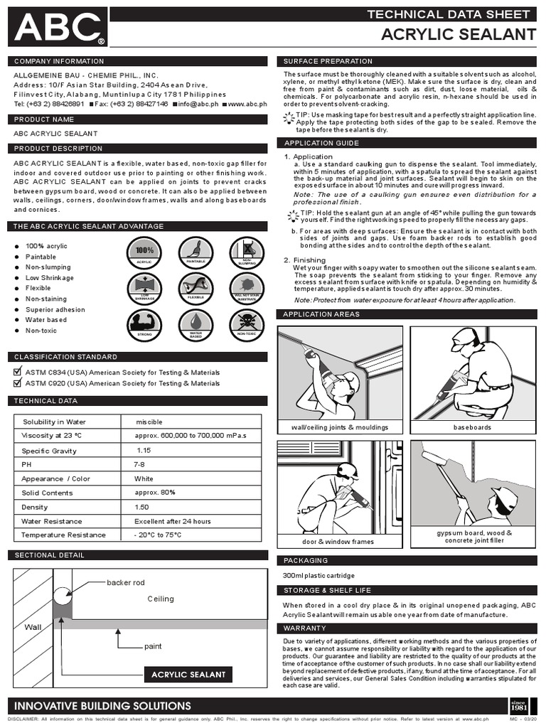 Abc Sealant TDS | PDF | Poly(Methyl Methacrylate) | Water