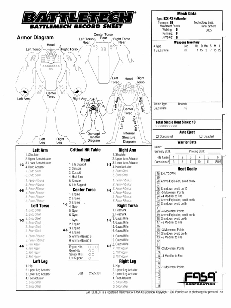 Battletech 'Mech Record Sheets Inner Sphere 35-Tons | PDF