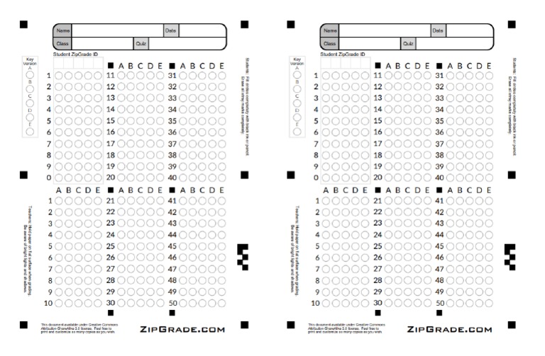 Zipgrade Sheet 50 Items | PDF