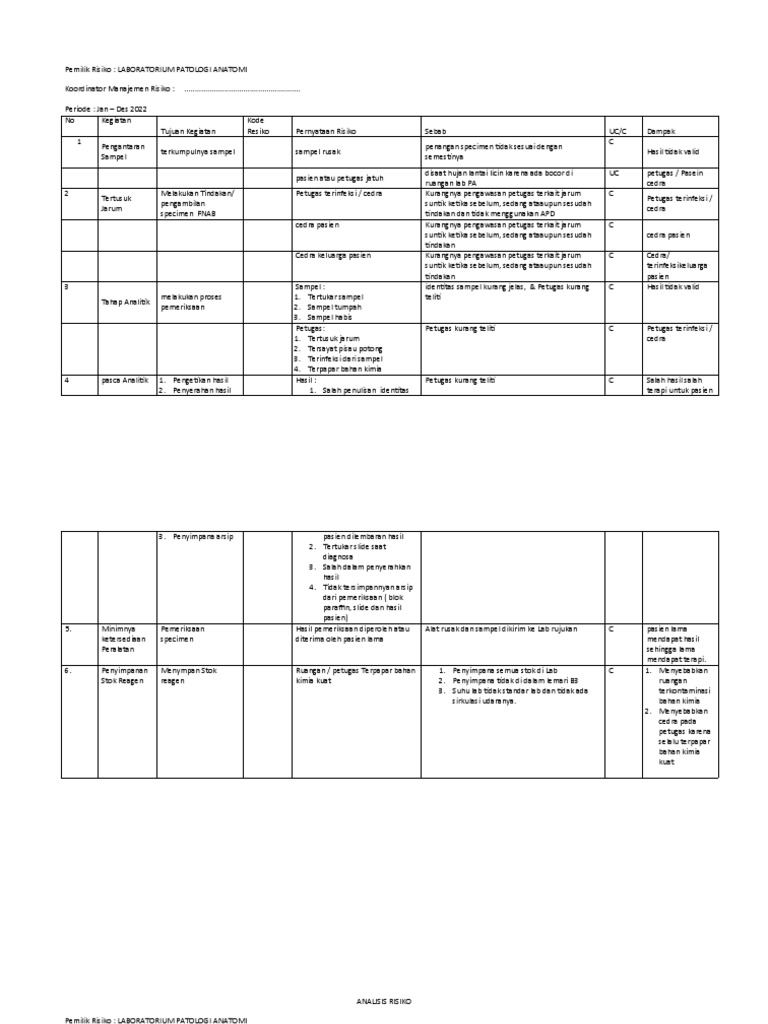 Table Analisis Risiko Lab PA | PDF