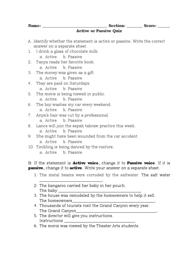 Active and Passive Quiz | PDF