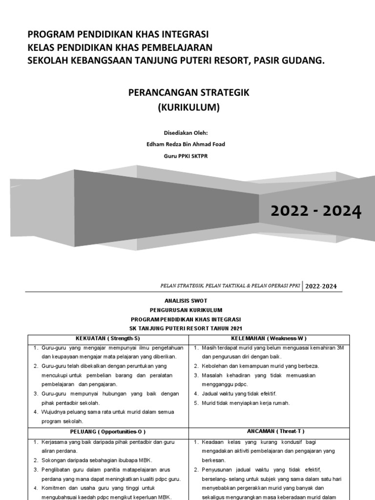 Perancangan Strategik (Kurikulum) Ppki SKTPR 2022-2024 | PDF