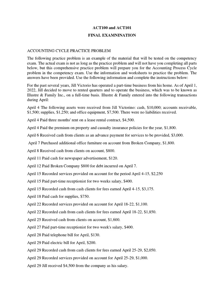 Accounting Cycle Practice Exam | PDF | Expense | Financial Services