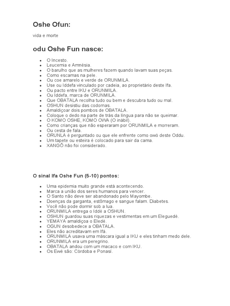 O Ifá Odu Oshe Ofun: Significados e Ensinamentos sobre Vida e Morte | PDF | Morte