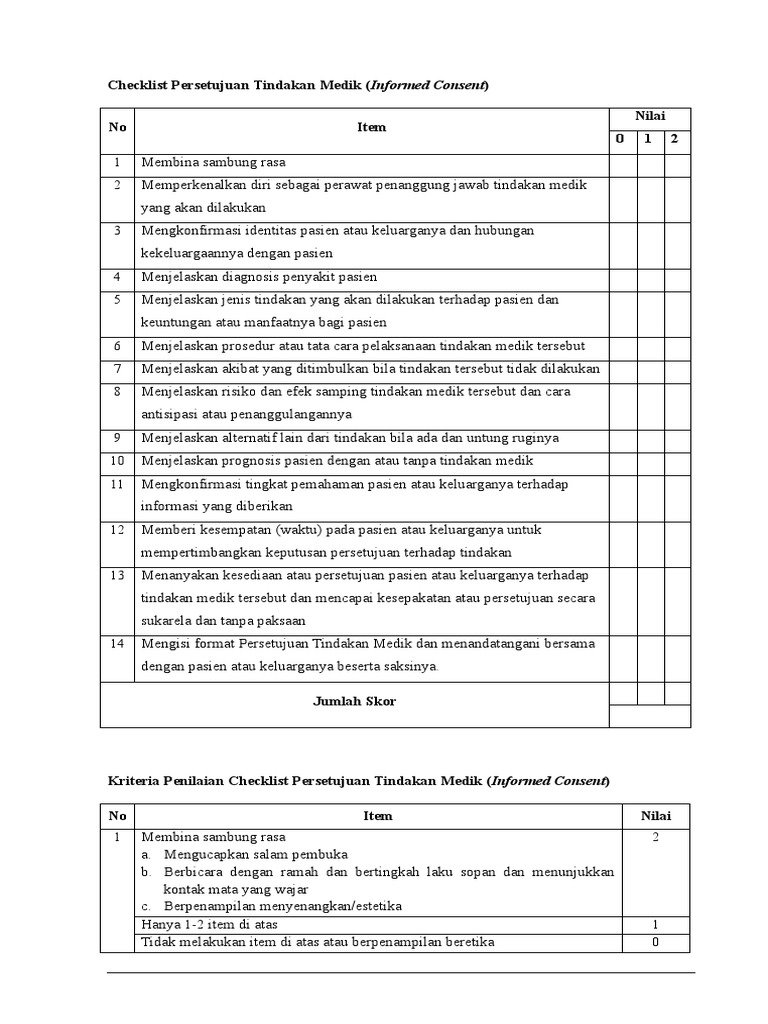 Ep 1 Form Ceklist Evaluasi Inform Consent | PDF