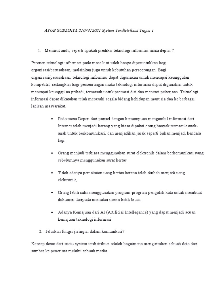 AYUB SUBAGIYA 2107412021 System Terdistribusi Tugas 1 | PDF | Ilmu ...