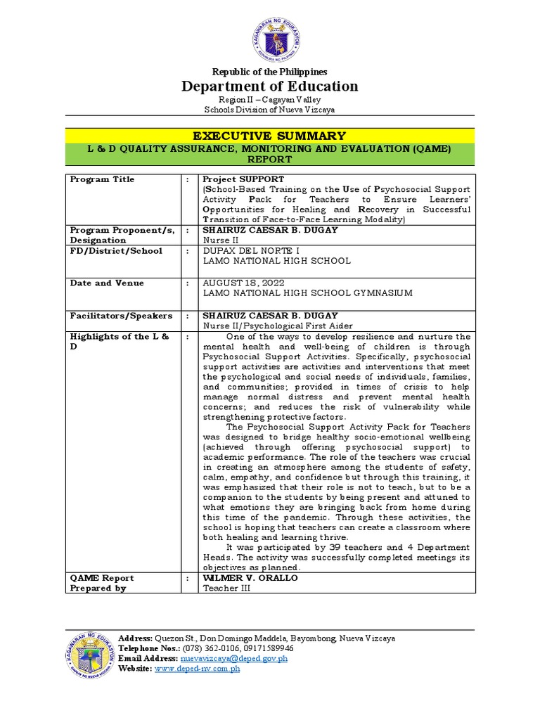 Project SUPPORT: Providing Psychosocial Support to Ensure Learners ...