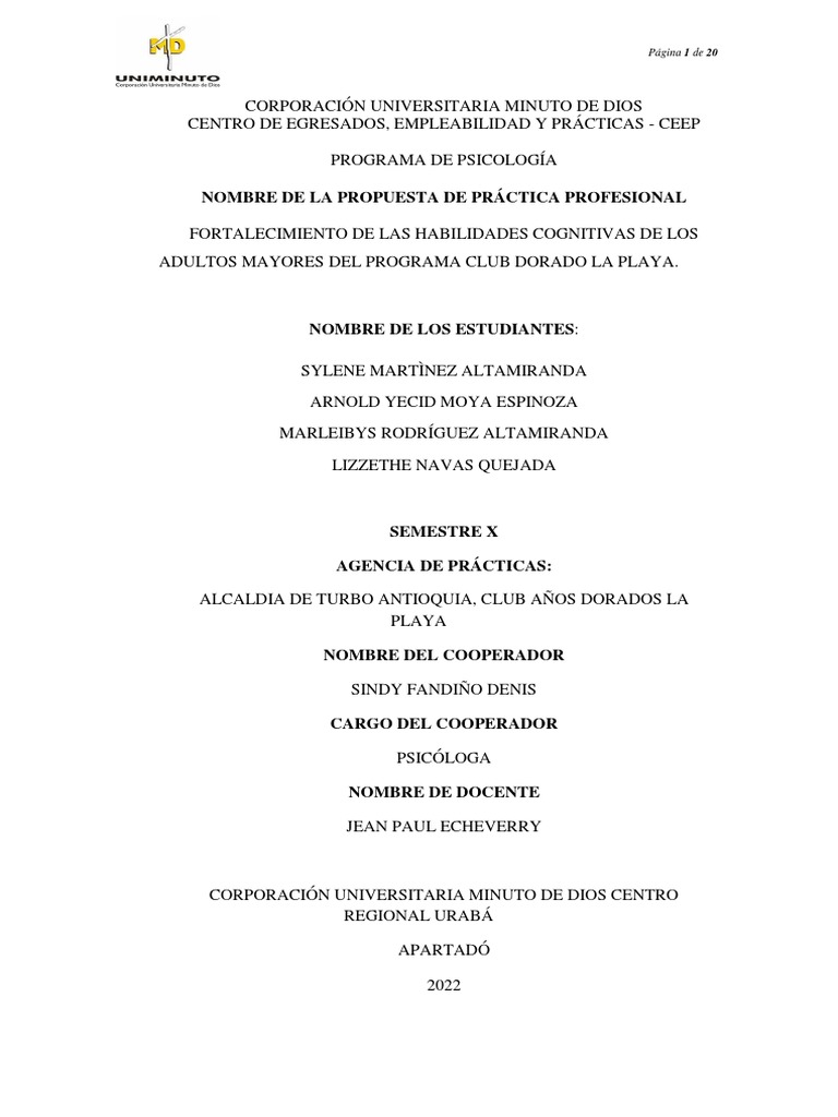 Proyecto de Practicas | Descargar gratis PDF | Vejez | Adultos