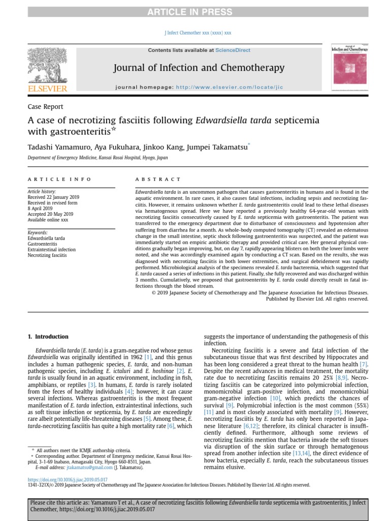 A Case Of Necrotizing Fasciitis Following Edwardsiella Tarda Septicemia Pdf Infection Sepsis