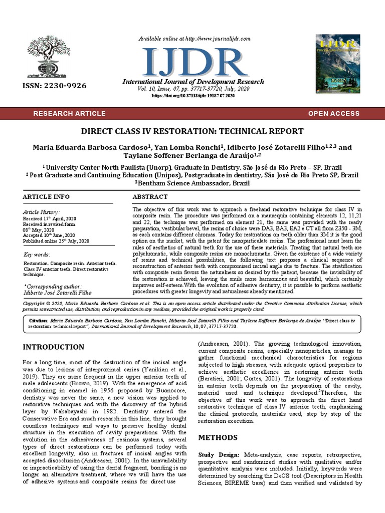 Direct Class Iv Restoration: Technical Report: ISSN: 2230-9926 | PDF ...
