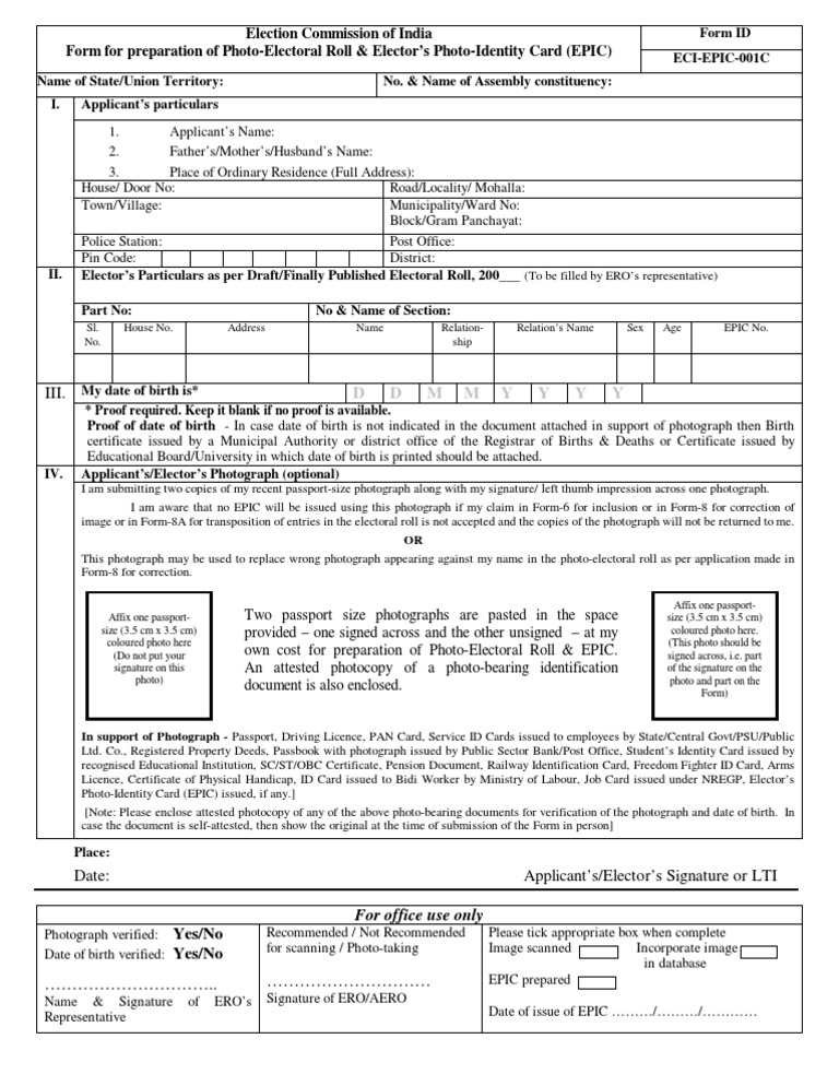 Voter ID Form | PDF | Identity Document | Government Information