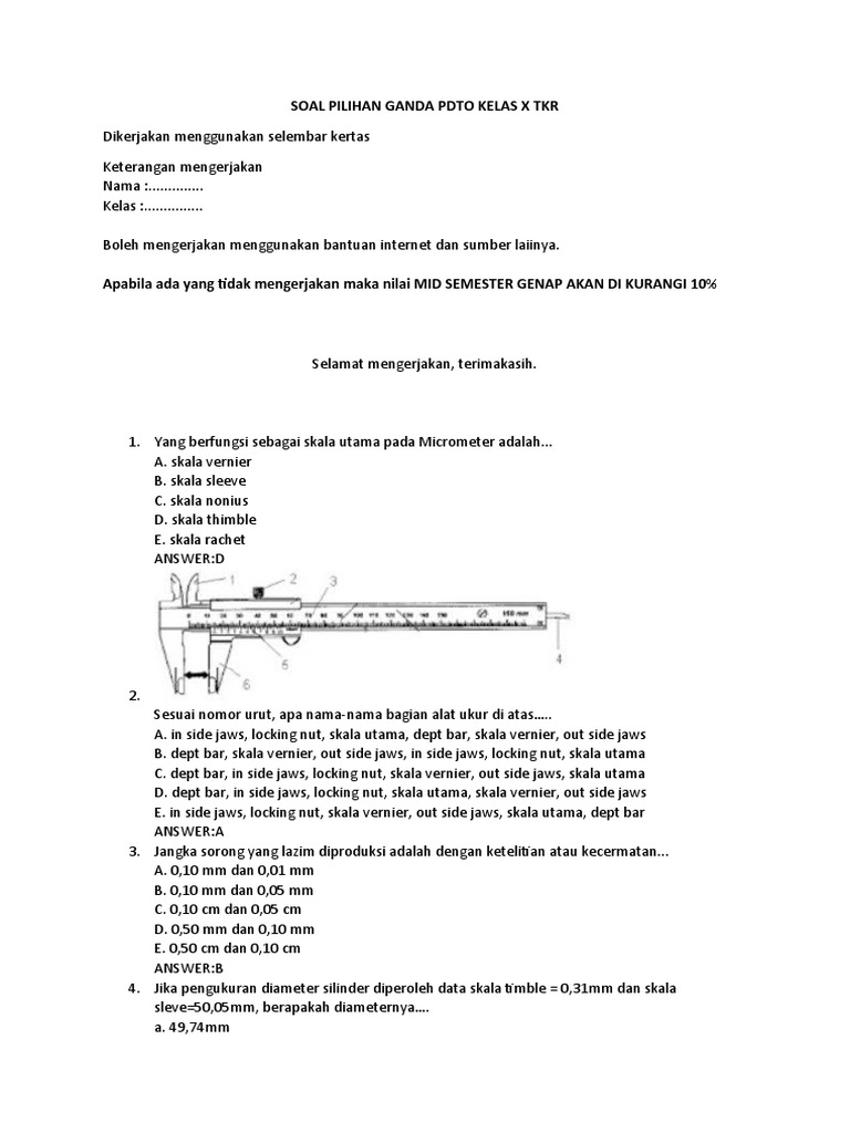 Soal Pilihan Ganda Pdto Kelas X TKR | PDF