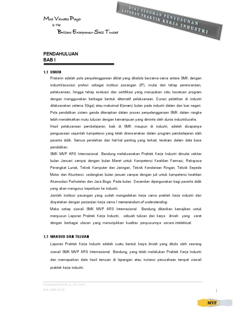 Pedoman Penyusunan LAPORAN PKL | PDF