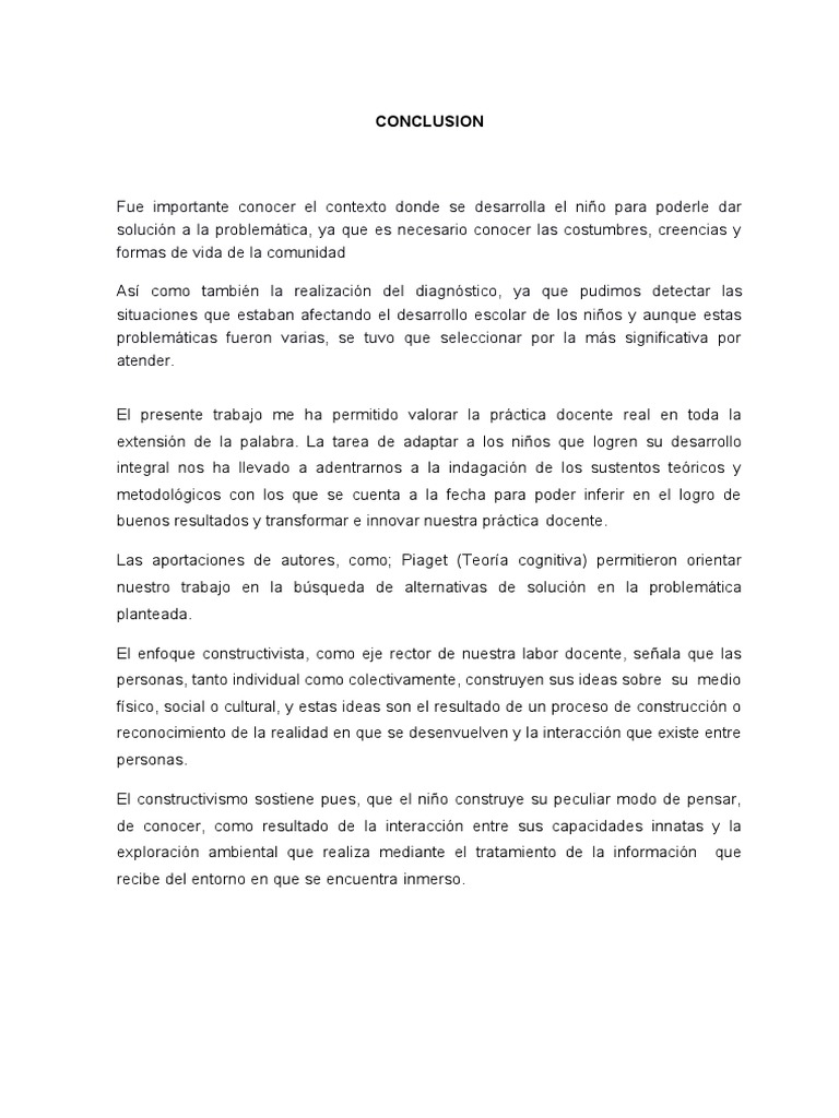 CONCLUSION | PDF | Constructivismo (filosofía de la educación) | Sicología