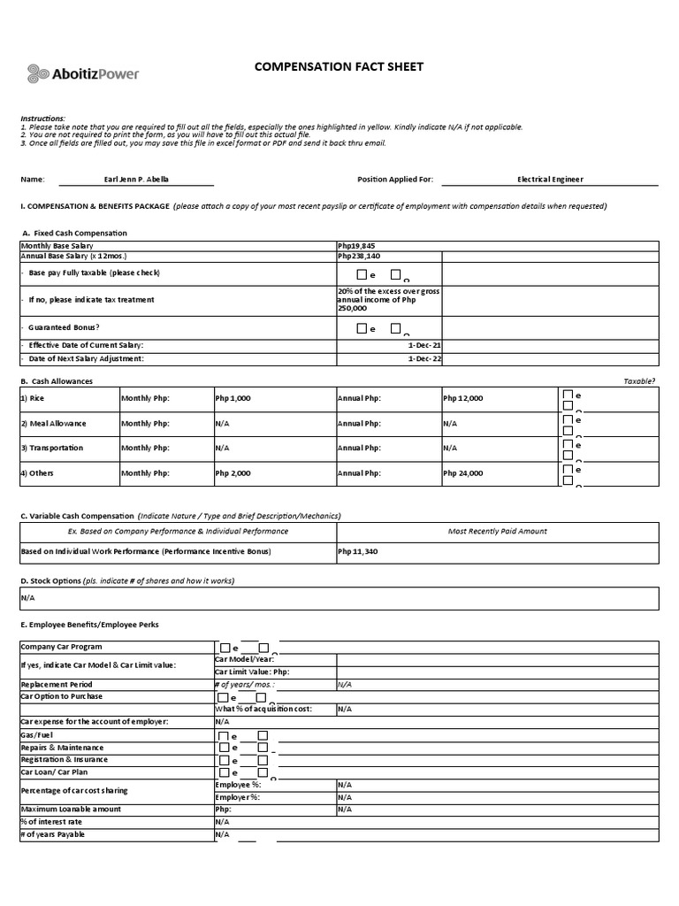 Compensation Fact Sheet - Filled Up | PDF | Employment | Employee Benefits