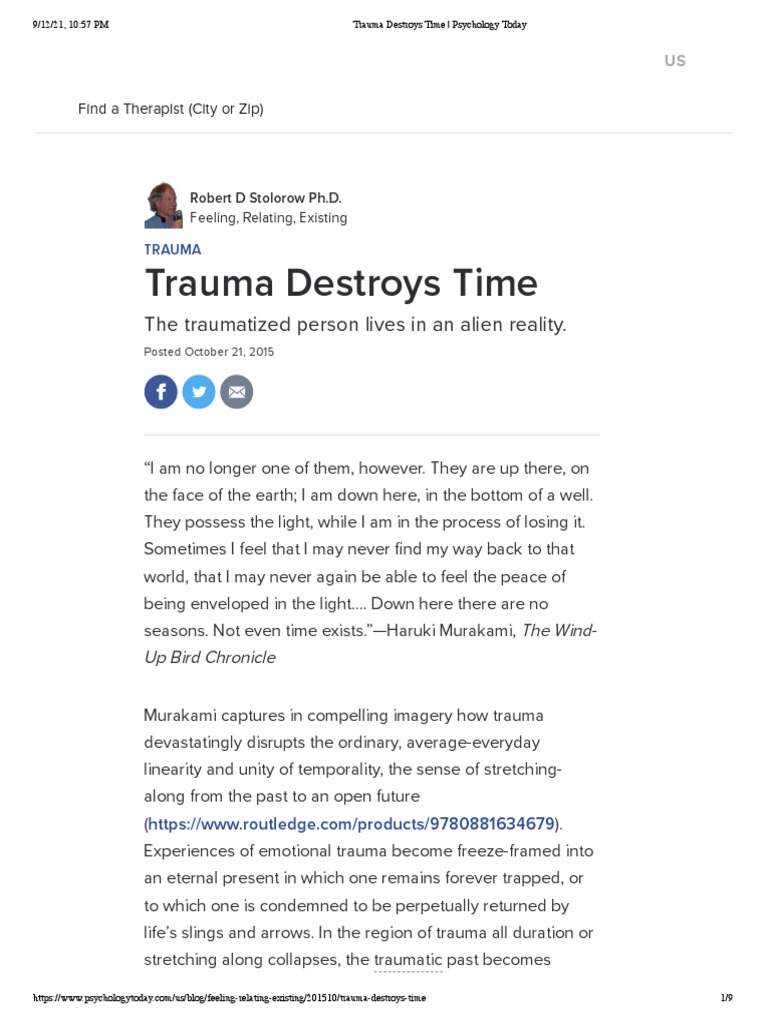 Trauma Destroys Time - and - What Is Trauma - Psychology Today | PDF | Psychological Trauma ...