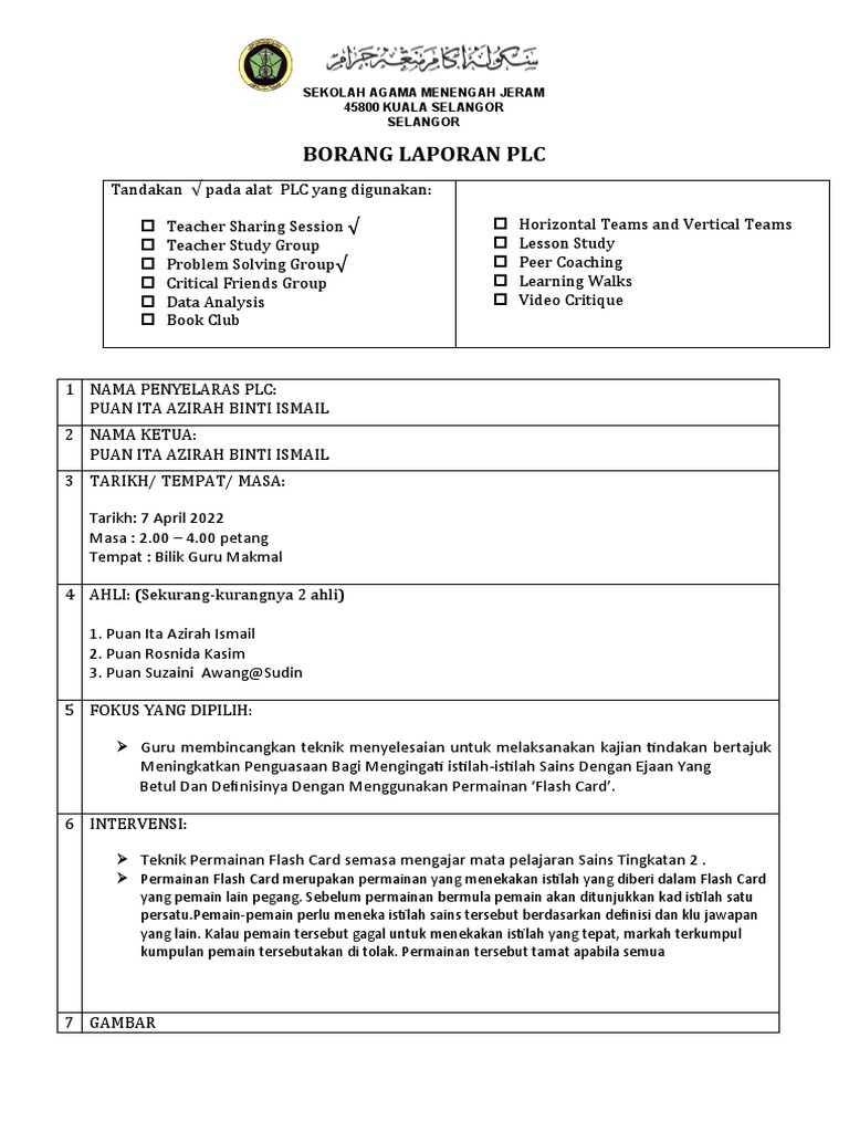 Laporan PLC Kajian Tindakan Sains 2022 | PDF