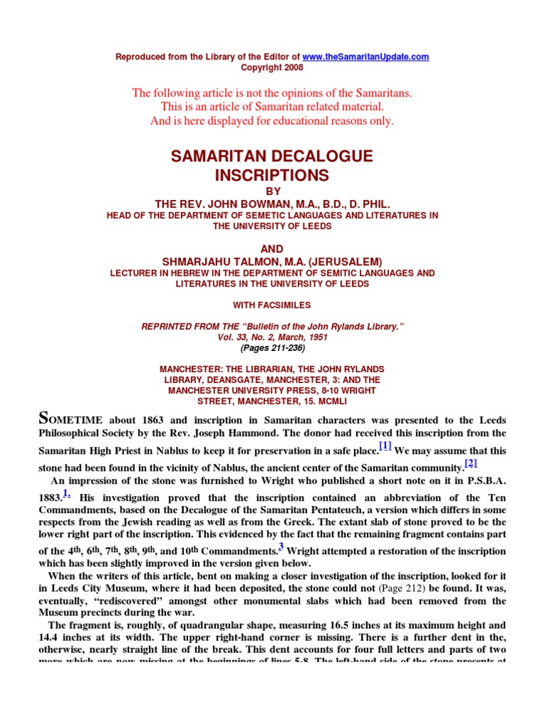 samaritan_decalogue | Samaritans | Ten Commandments