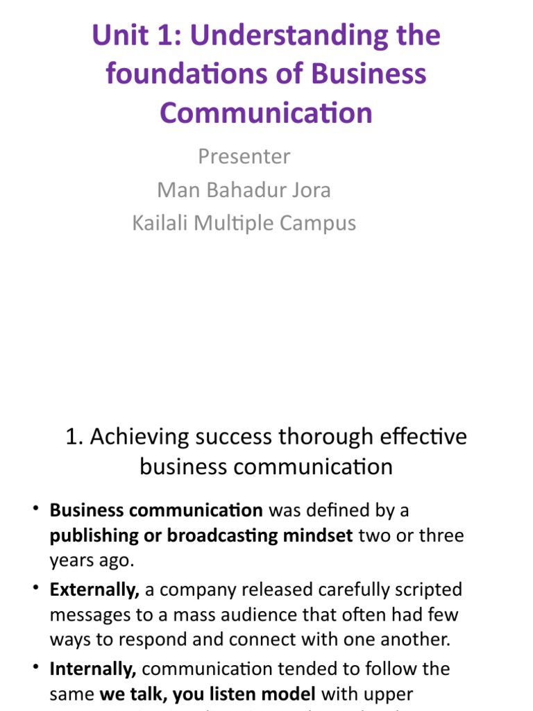 Unit 1: Understanding The Foundations of Business Communication | PDF | Communication | Employment