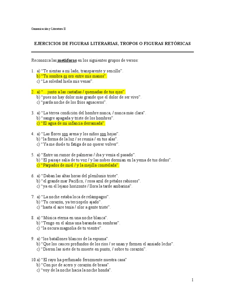 Ejercicios de Figuras Literarias | PDF