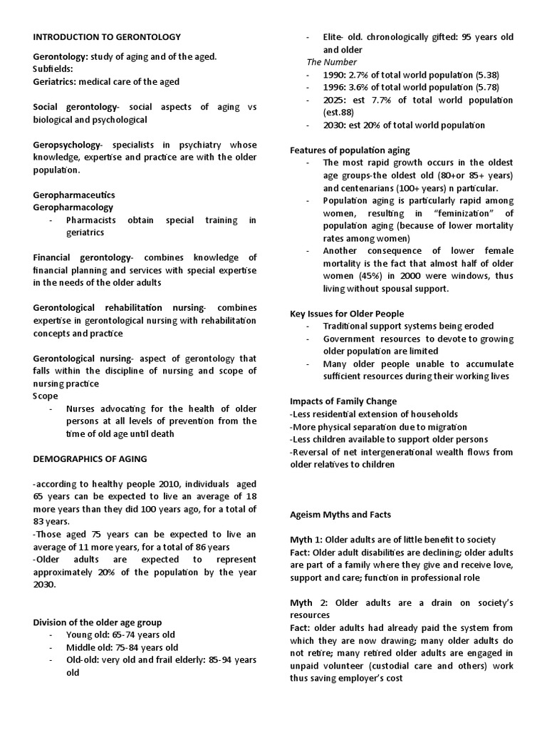 Gerontology Notes | PDF | Ageing | Balance (Ability)