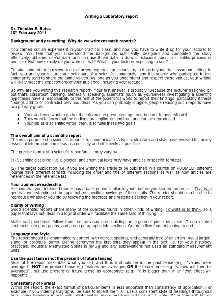 Writing A Laboratory Report | PDF | Experiment | Scientific Method