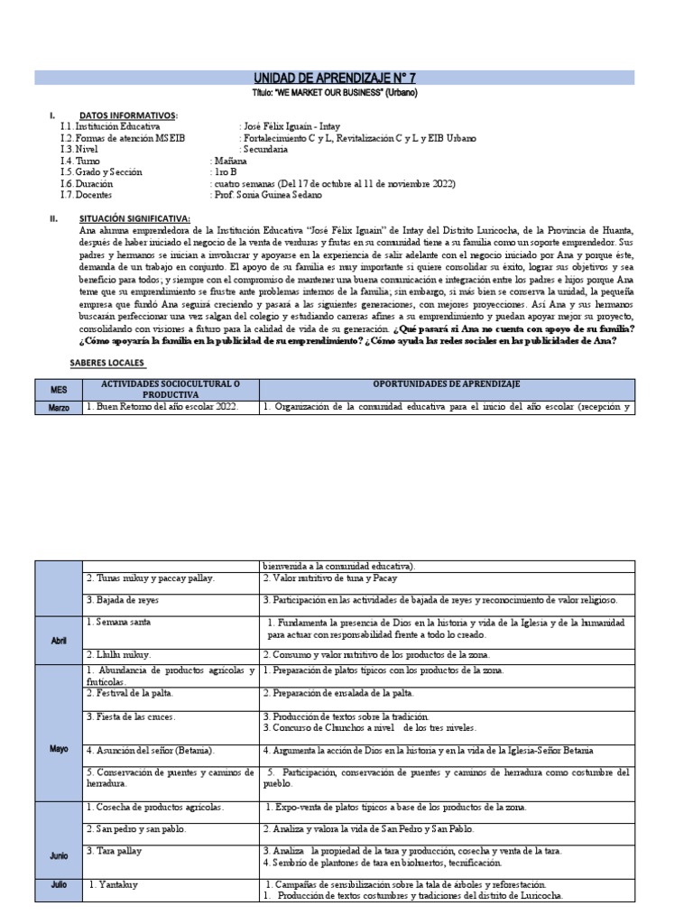 ingles-UNIDAD DE APRENDIZAJE Nro 7 1ro Grado | PDF | Evaluación | Aprendizaje