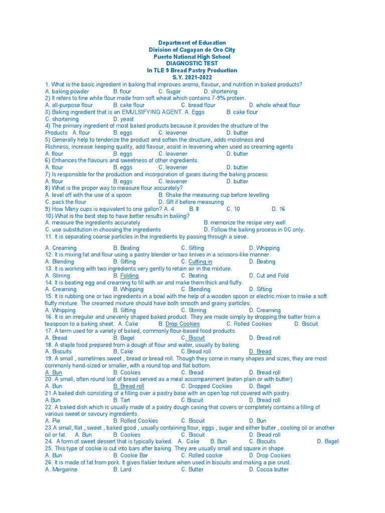 BPP 9 Pretest Diagnostic Blue | PDF | Cakes | Breads