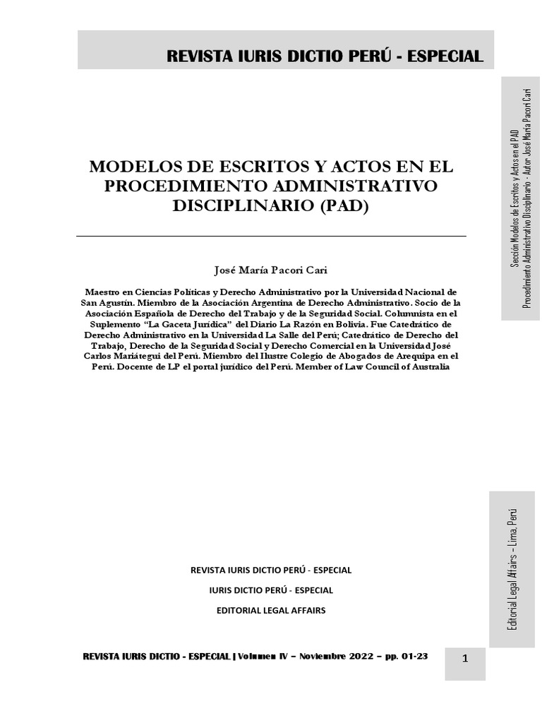 Modelos Escritos y Actos en El Procedimiento Administrativo Disciplinario - Pad - Autor José ...