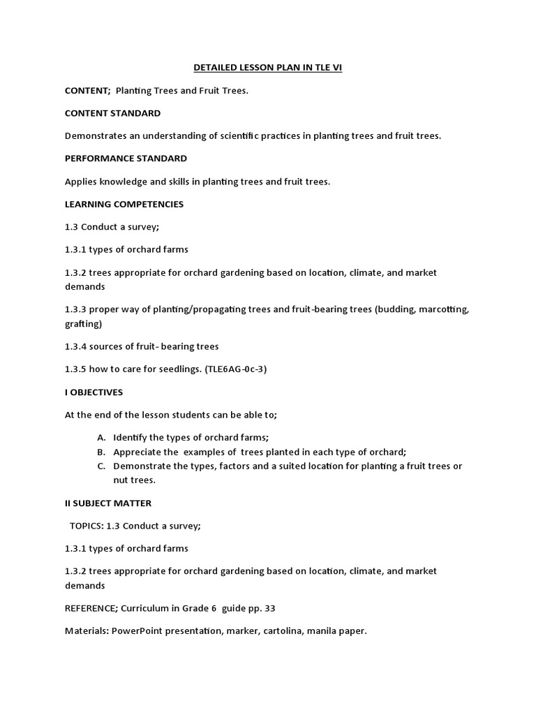 Lesson Plan of Dagsang Selma | PDF | Trees | Orchard