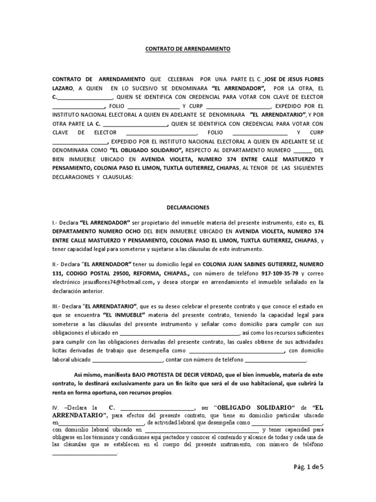Machote Contrato de Arrendamiento Dep Paso Limon | PDF | Propiedad | Bancos