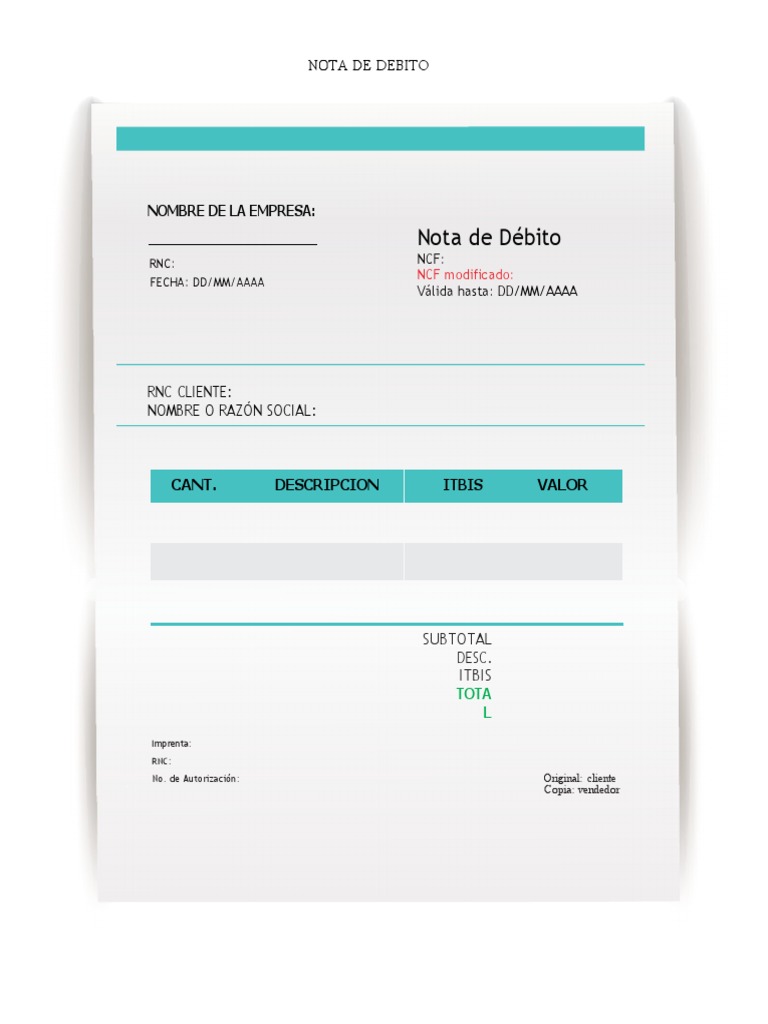 Formulario Nota de Debito | PDF