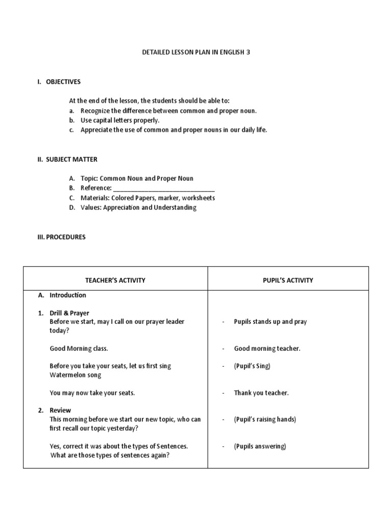 Detailed Lesson Plan in English 3 | PDF | Lesson Plan | Noun