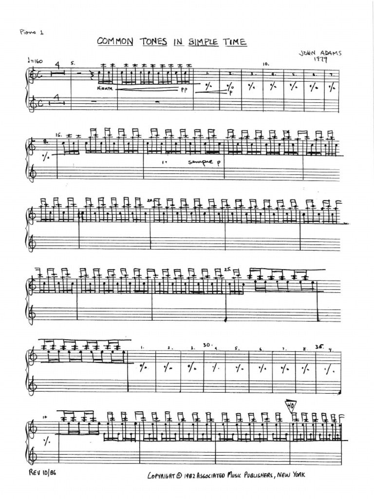 Adams Common Tones in Simple Time-Piano I | PDF