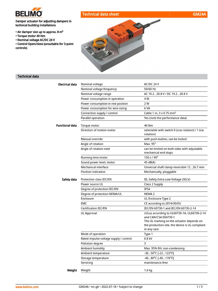 Belimo GM24A Datasheet En-Gb | PDF | Switch | Electric Motor