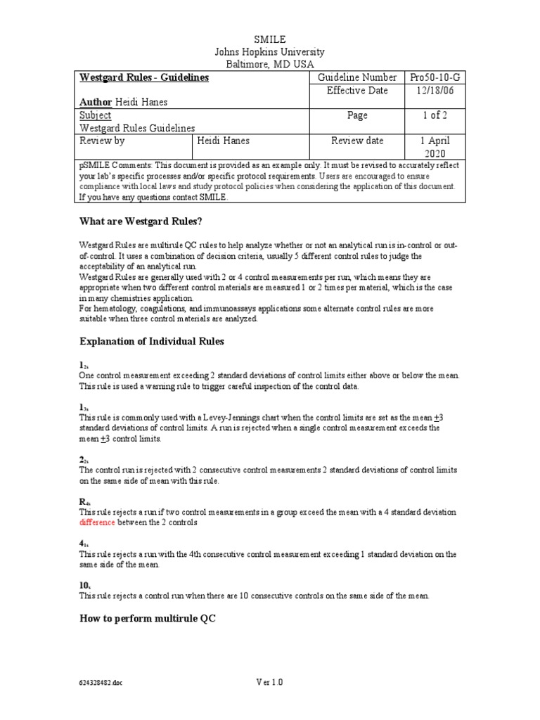 Pro50-10 Guide Westgard Rules | PDF | Evaluation