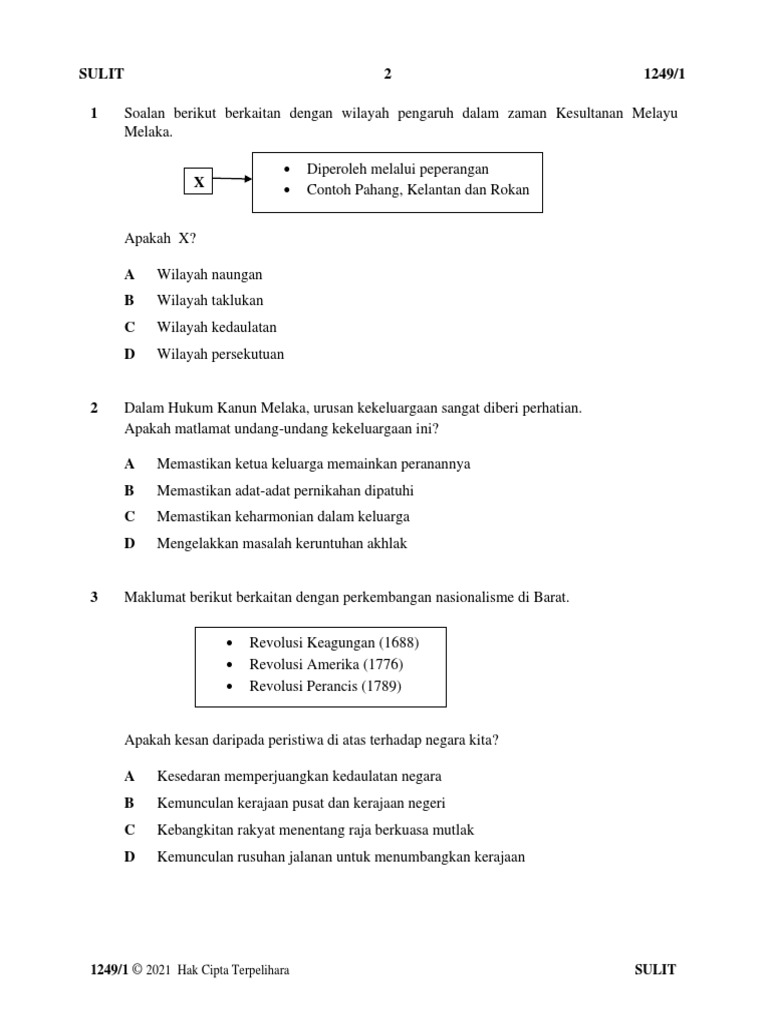 Kertas Trial Sej Johor (Kluang) K1 2021 | PDF