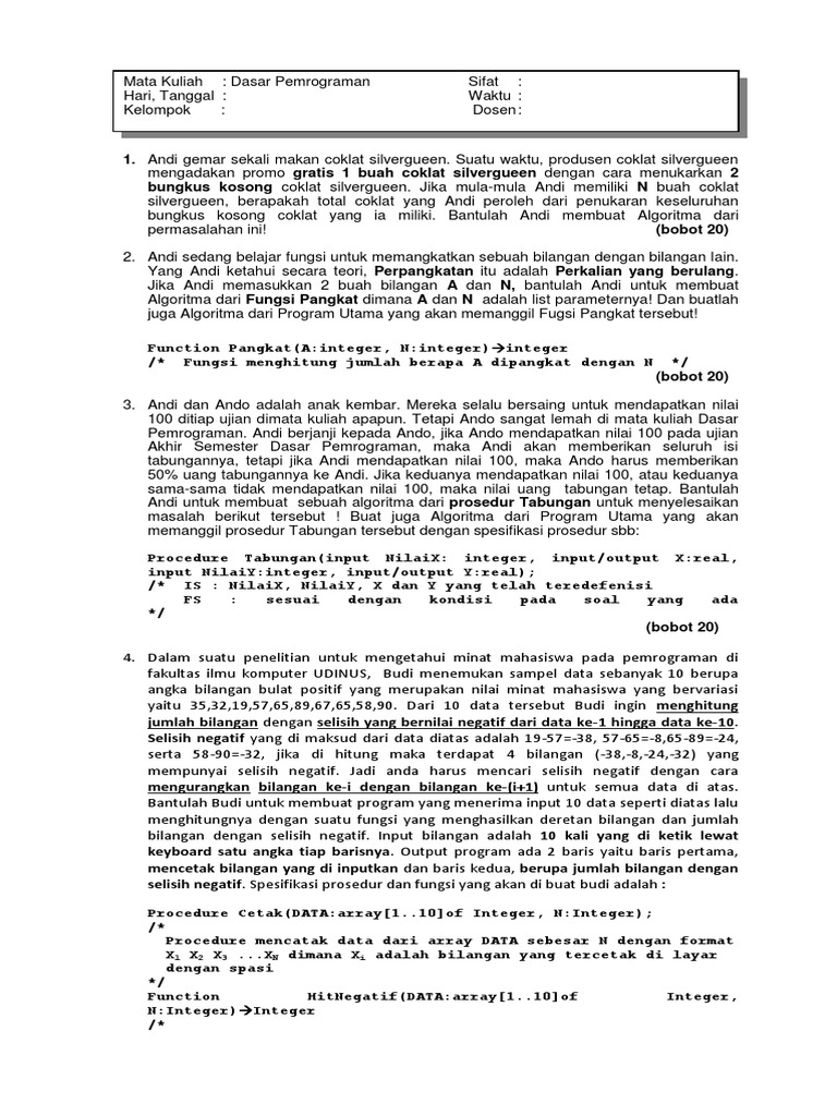 UAS Dasar Pemrograman TI 0002 | PDF | Game & Aktivitas | Komputer