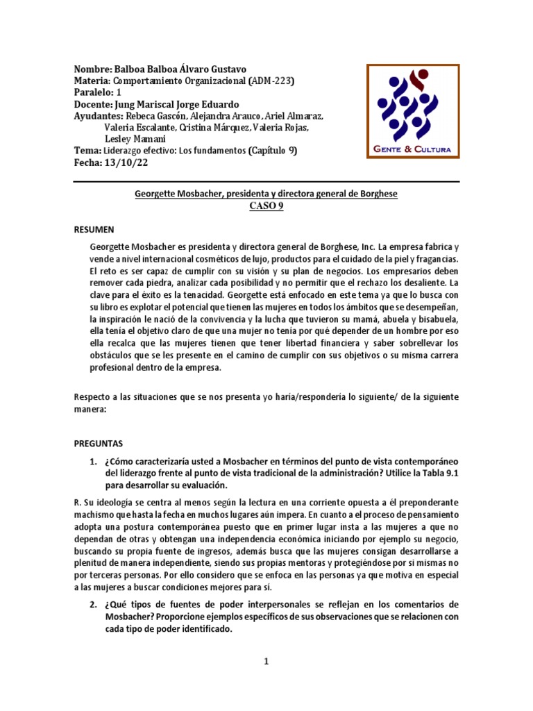 Caso 9 | PDF | Liderazgo | Teoría